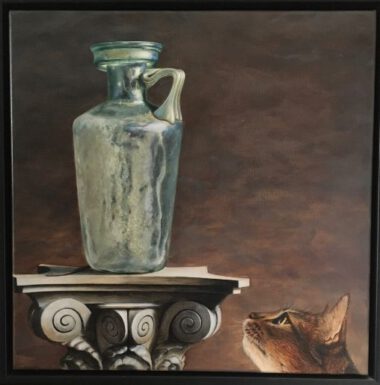 Kat en muis met Romeinse fles op zuil - Paul Ruigrok Paintings